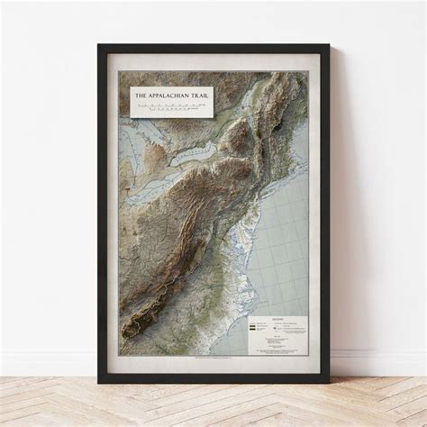Appalachian Trail Vintage Shaded Relief Map 1981 Retro Art Prints