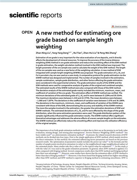 Pdf A New Method For Estimating Ore Grade Based On Sample Length Weighting