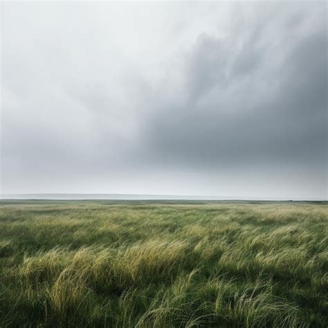 Premium Photo Overcast Tranquility Minimalist Grassland Perspectives