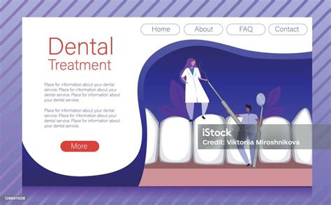 Template Situs Web Gigi Template Kosong Dengan Gigi Sebagai Mockup Halaman Arahan Ilustrasi Stok