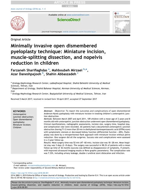 Pdf Minimally Invasive Open Dismembered Pyeloplasty Technique