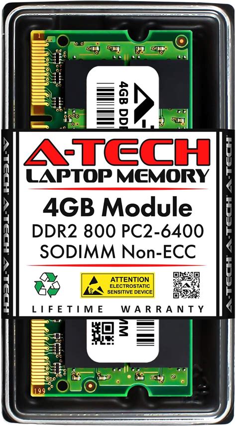 a tech 4gb ddr2 800mhz sodimm pc2 6400 1 8v cl6 200 pin non ecc