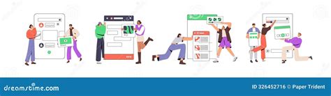 Ux Ui Designers Concept Set People Create Design Of Mobile App Interface Stock Illustration