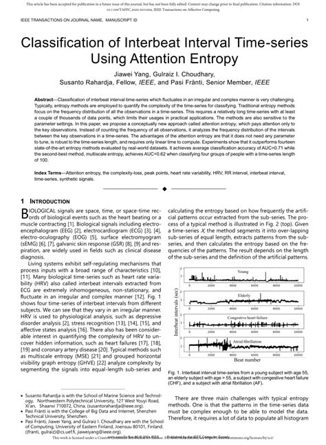 PDF Classification Of Interbeat Interval Time Series Using Attention