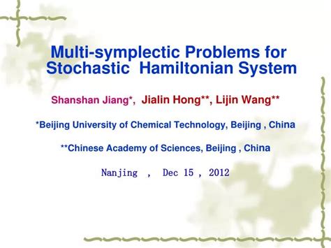 Ppt Multi Symplectic Problems For Stochastic Hamiltonian System