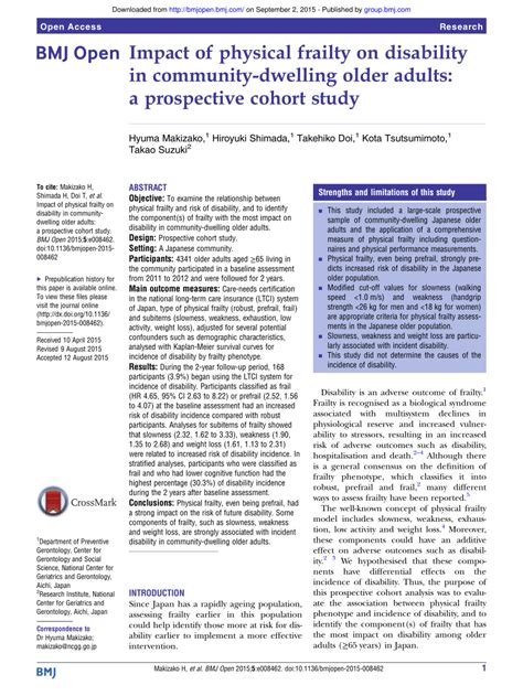 Pdf Impact Of Physical Frailty On Disability In Community Dwelling