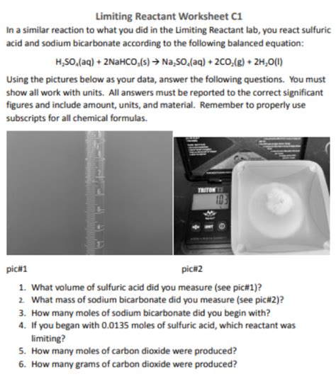 Solved Limiting Reactant Worksheet C1 In A Similar Reaction