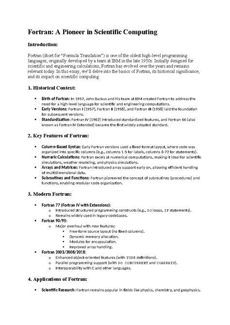 Introduction To Fortran Fortran A Pioneer In Scientific Computing