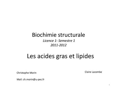 Les Acides Gras Et Lipides Licence Semestre Christophe Morin Mail