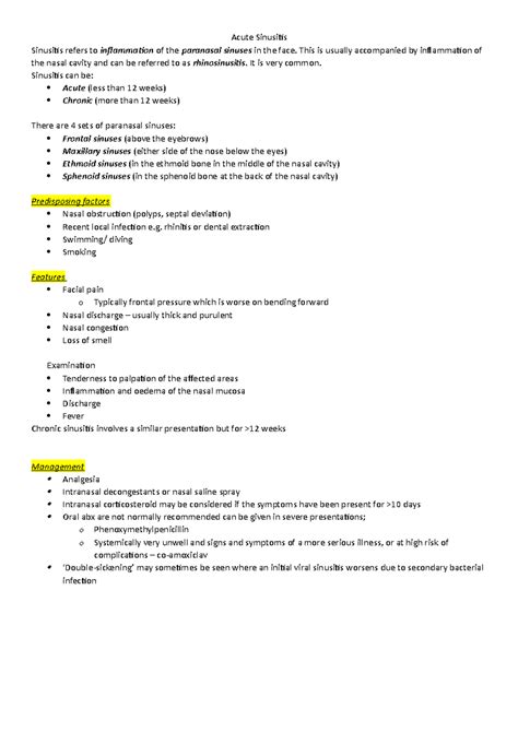 Acute Sinusitis Summary Of The Condition With Differentials Investigations And Management