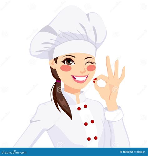 Chef Woman Gesturing Okay Sign Stock Vector Illustration Of Cartoon