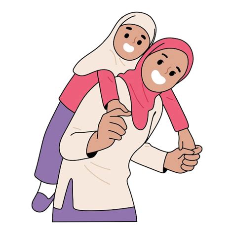Mère Portant Sa Fille Dans Son Dos Vecteur Gratuite
