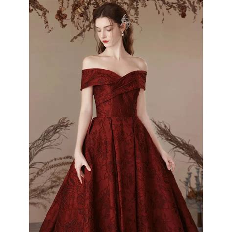Elegant Off Shoulder Red Lace Evening Gown Dress On Luulla