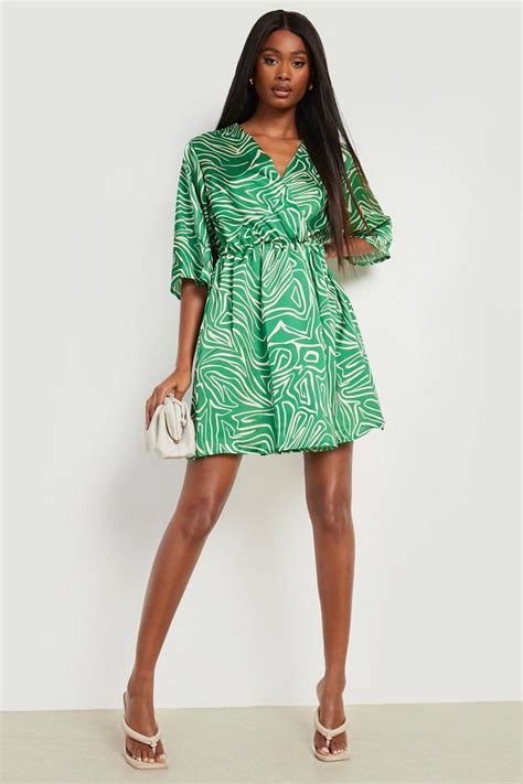 Abstract Wrap Skater Dress Boohoo Uk