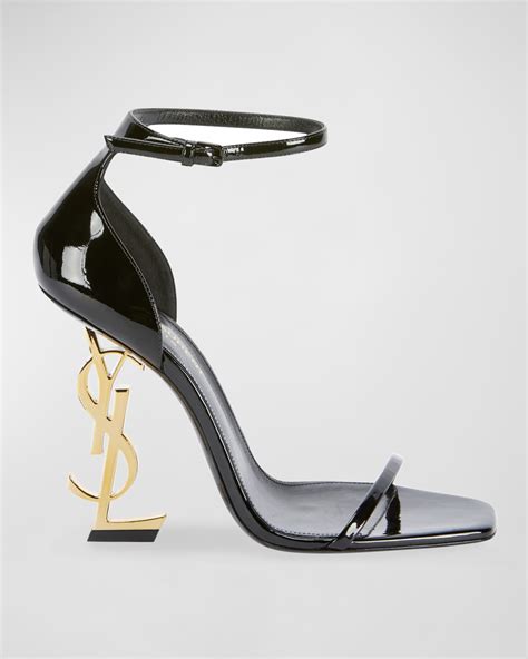 Saint Laurent Opyum Ysl Logo Heel Sandals With Golden Hardware Neiman Marcus