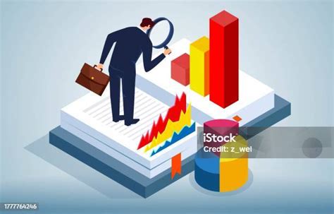 통계 데이터 연구 및 분석 직업 문해력 학습 및 교육 책의 데이터에 대해 배우기 위해 돋보기를 들고 있는 사업가 감소에 대한 스톡 벡터 아트 및 기타 이미지 Istock