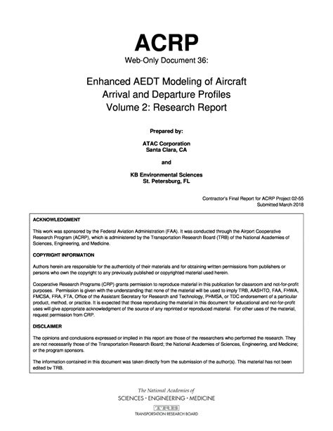 Front Matter Enhanced AEDT Modeling Of Aircraft Arrival And Departure Profiles Volume 2