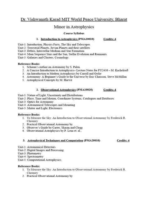 Syllabus Of Minor In Astrophysics May 2024 Pdf Astronomy Stars