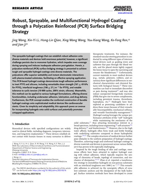 Robust Sprayable And Multifunctional Hydrogel Coating Through A Polycation Reinforced Pcr