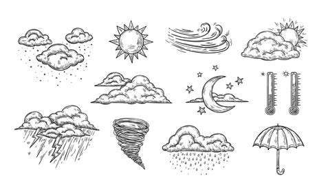 Premium Vector Sketch Weather Icons Hand Drawn Rain Storm And Snow