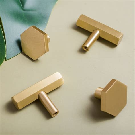Hexagon Solid Brass Kitchen Cabinet Knobs And Handles Gold Drawer Dresser Knobs Furniture