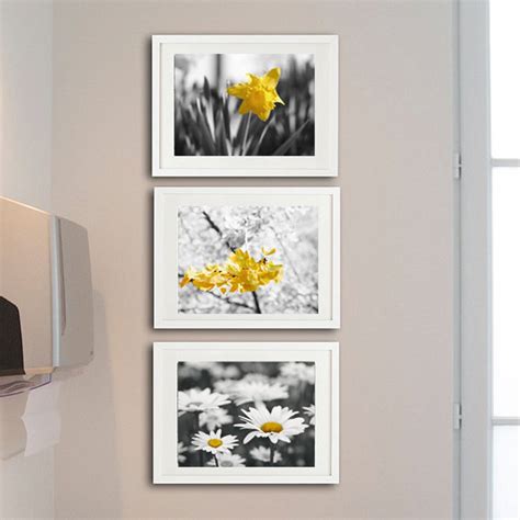 Bathroom Wall Decor Grey Yellow Wall Art Set Set Of 3 Prints Etsy