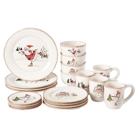 American Atelier Round Christmas Twig Cream Ceramic Dinnerware Set