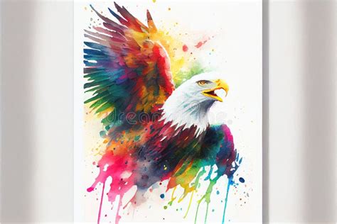 Bald Eagle Bird Watercolor Colorful Art Stock Illustration