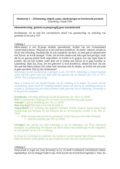 Monitoraat 1 Opgave En Oplossing Monitoraat 1 Afstamming Adoptie