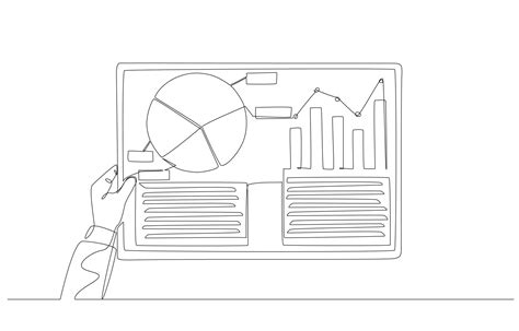 Continuous One Line Drawing Of Hand Holding Statistical Report Chart Business Data Analysis