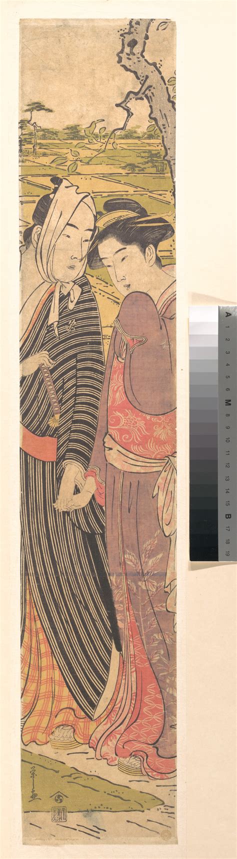 Hosoda Eishi A Man And A Girl Walking In The Rice Fields