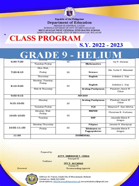 Helium Class Program Am Shift Pdf Philippines