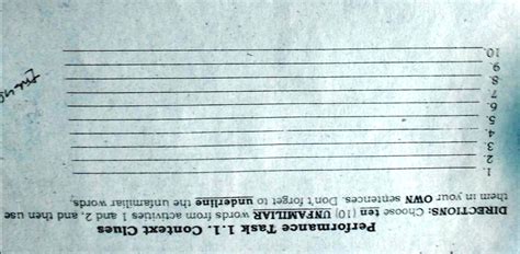 Performance Task 11 Context Clues Directions Choose Ten 10 Unfamiliar