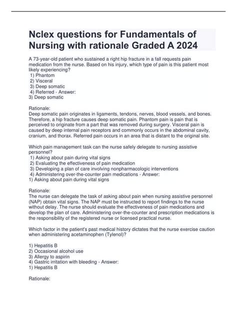 Nclex Questions For Fundamentals Of Nursing With Rationale Graded A