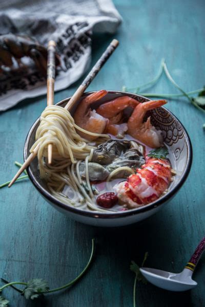 Asian Seafood Noodle In Ginger Garlic Broth