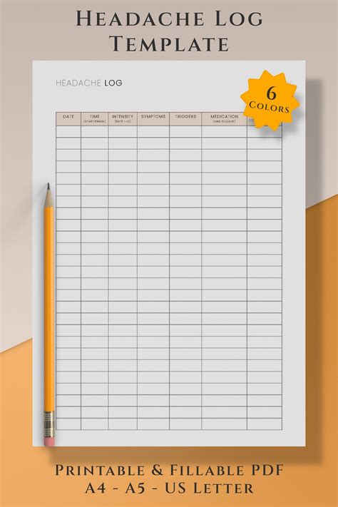 Headache Log Printable Pdf Template Instant Download A4 A5 Us Letter