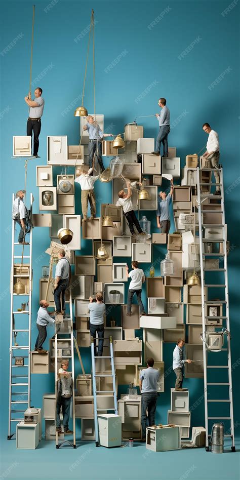 Assembly Line Work On Plain Blue Background Premium Ai Generated Image