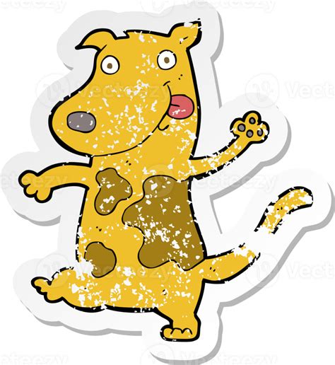 Pegatina Retro Angustiada De Un Perro Feliz De Dibujos Animados