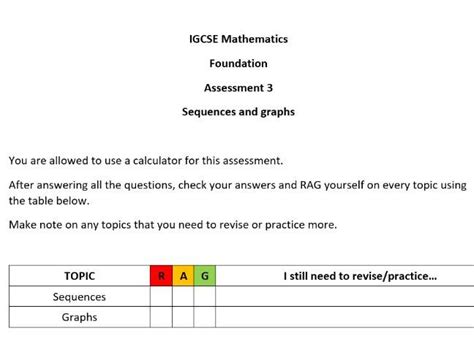 Igcse Mathematics Foundation Assessment 3 Sequences And Graphs