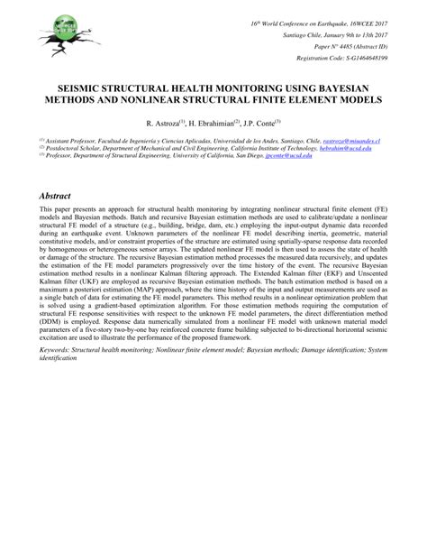 Pdf Seismic Structural Health Monitoring Using Bayesian Methods And