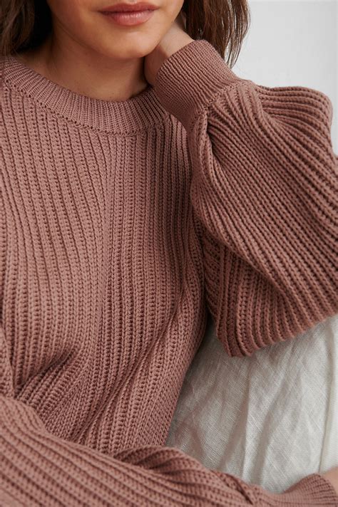 Balloon Sleeve Round Neck Sweater Pink Na