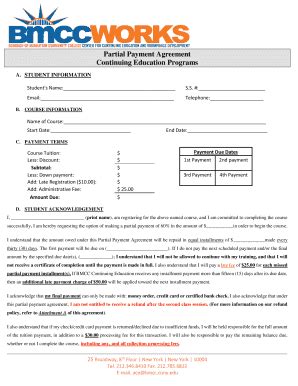 Fillable Online Partial Payment Agreement Continuing Education Programs Fax Email Print PdfFiller