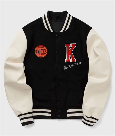 Woolleather Black And Off White New York Knicks Varsity Jacket