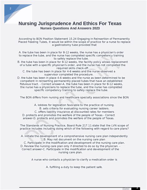 Nursing Jurisprudence And Ethics For Texas Nurses Questions And Answers