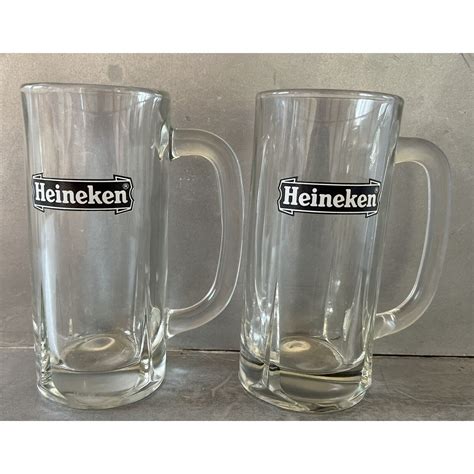 Vintage Heineken 1974 Logo Heavy Clear Glass Tall Beer Mug 6 Set Of 2