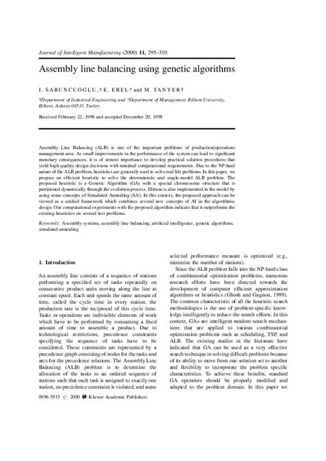 Pdf Assembly Line Balancing Using Genetic Algorithms