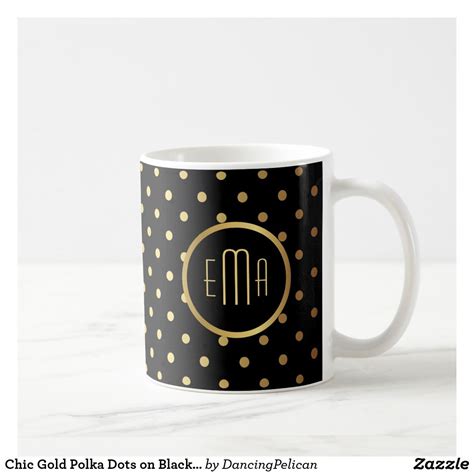 Chic Gold Polka Dots On Black With Your Monogram Coffee Mug Monogram