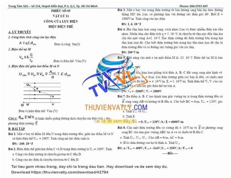 docx Tóm tắt lý thuyết và bài tập công của lực điện Vật lý 11 Thư