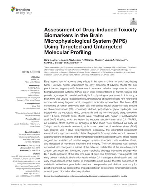 Pdf Assessment Of Drug Induced Toxicity Biomarkers In The Brain Microphysiological System Mps