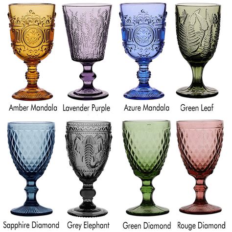 Set Of Four Vintage Embossed Coloured Wine Glasses By Dibor
